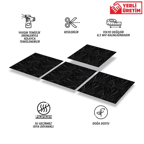 Kendinden Yapışkanlı Pvc Panel Siyah Mermer 30x30 - 11'li
